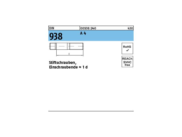 10 x Stiftschrauben DIN 938 M16 x 35 Edelstahl A4 - Qualitäts-Schraub ...